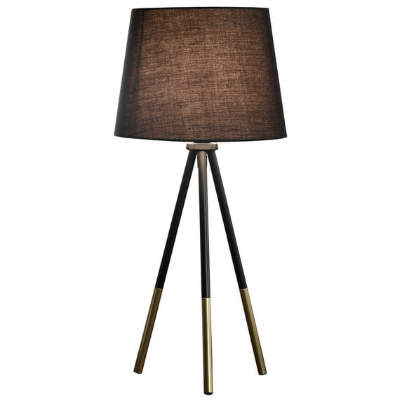 20" Tripod Table Lamp - Matte Black Metal, Linen Shade - Modern ...