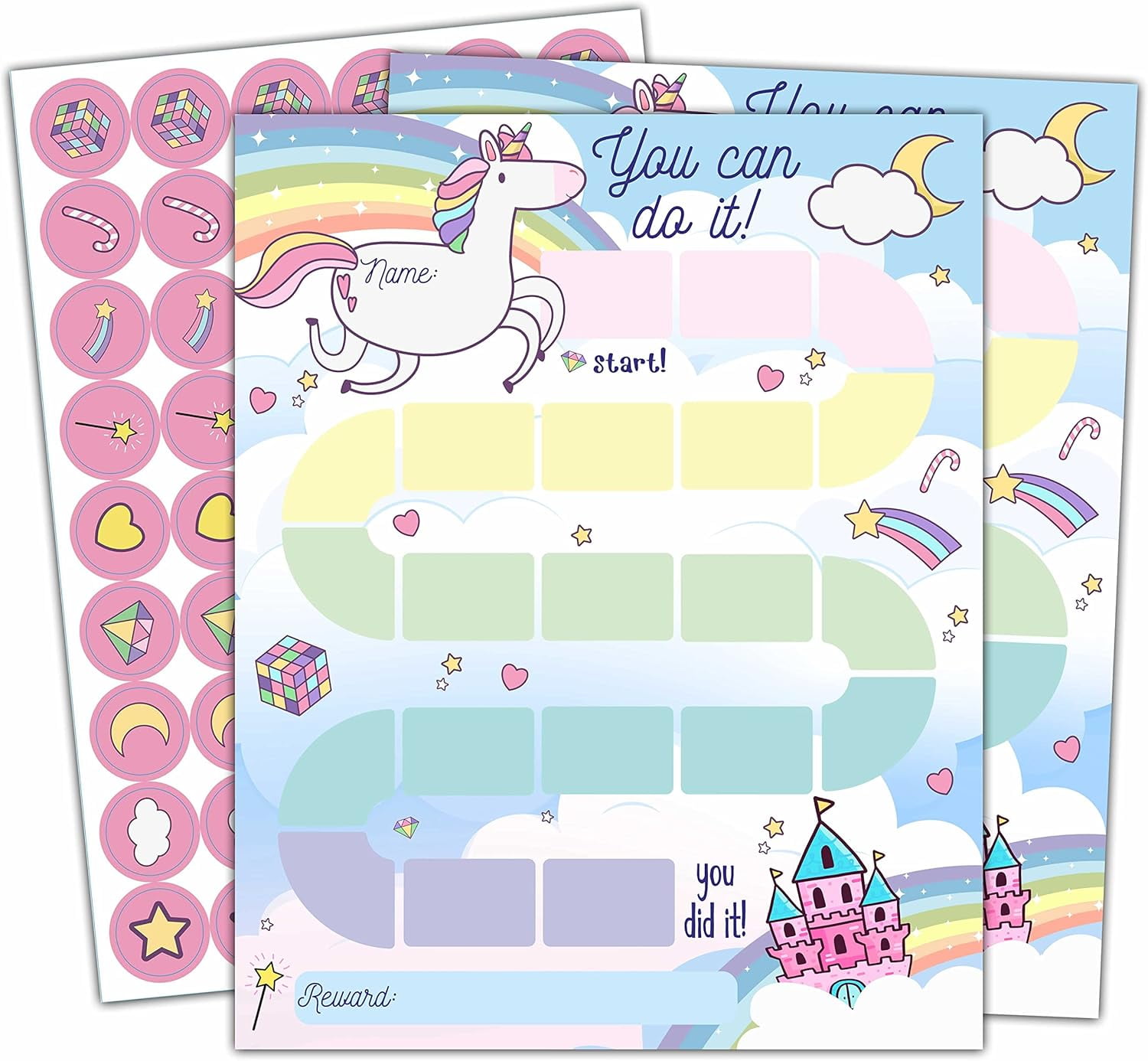 20 Unicorn Reward Chart with 432 Round Stickers, Incentive Behavior ...