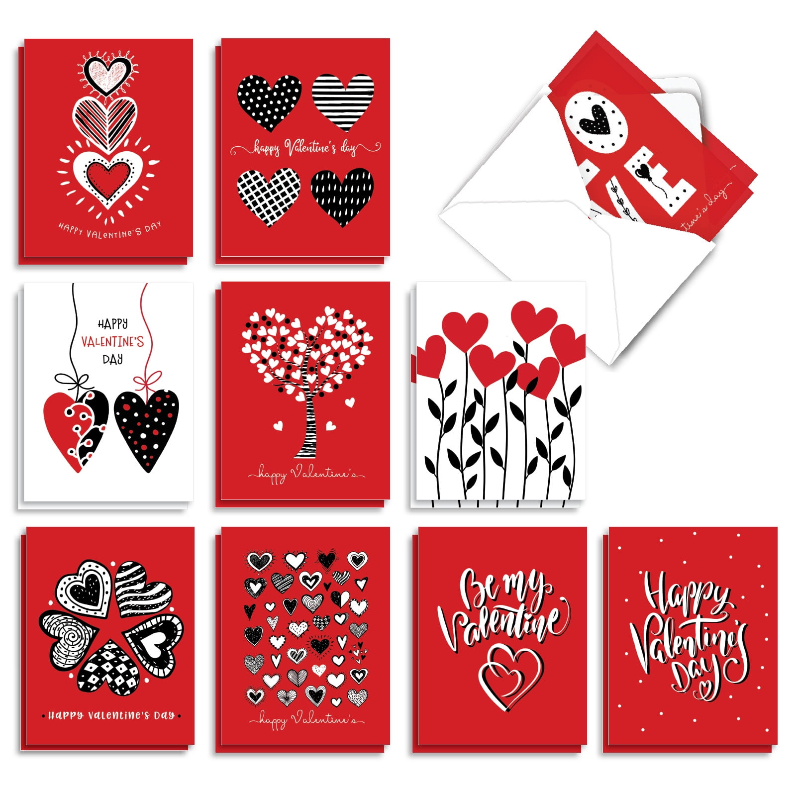 20 Valentine's Day Note Cards Boxed (10 Designs, 2 Each) - Black and ...