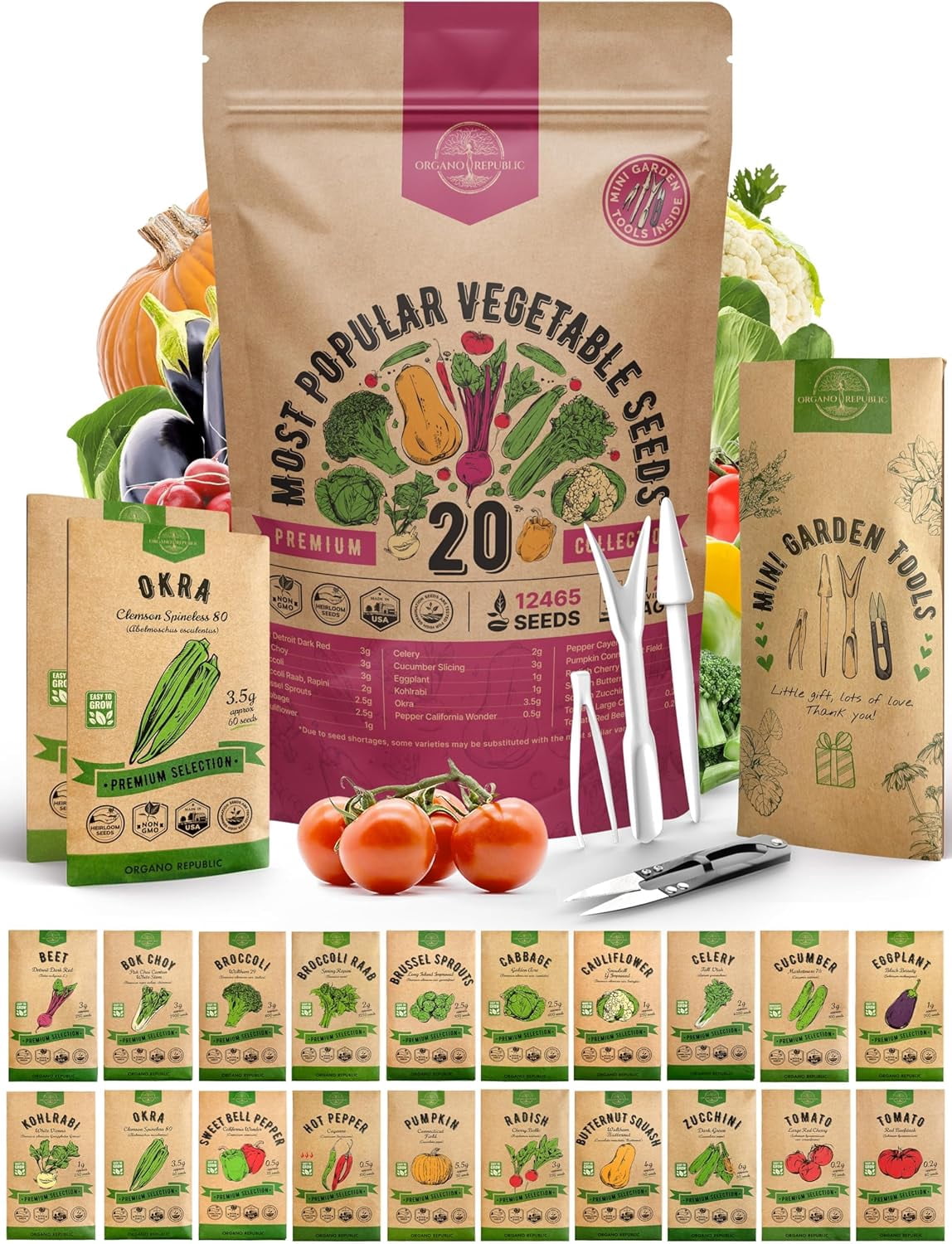 20 Vegetable Seeds Variety Pack - 12465+ Non-GMO Heirloom Seeds for ...