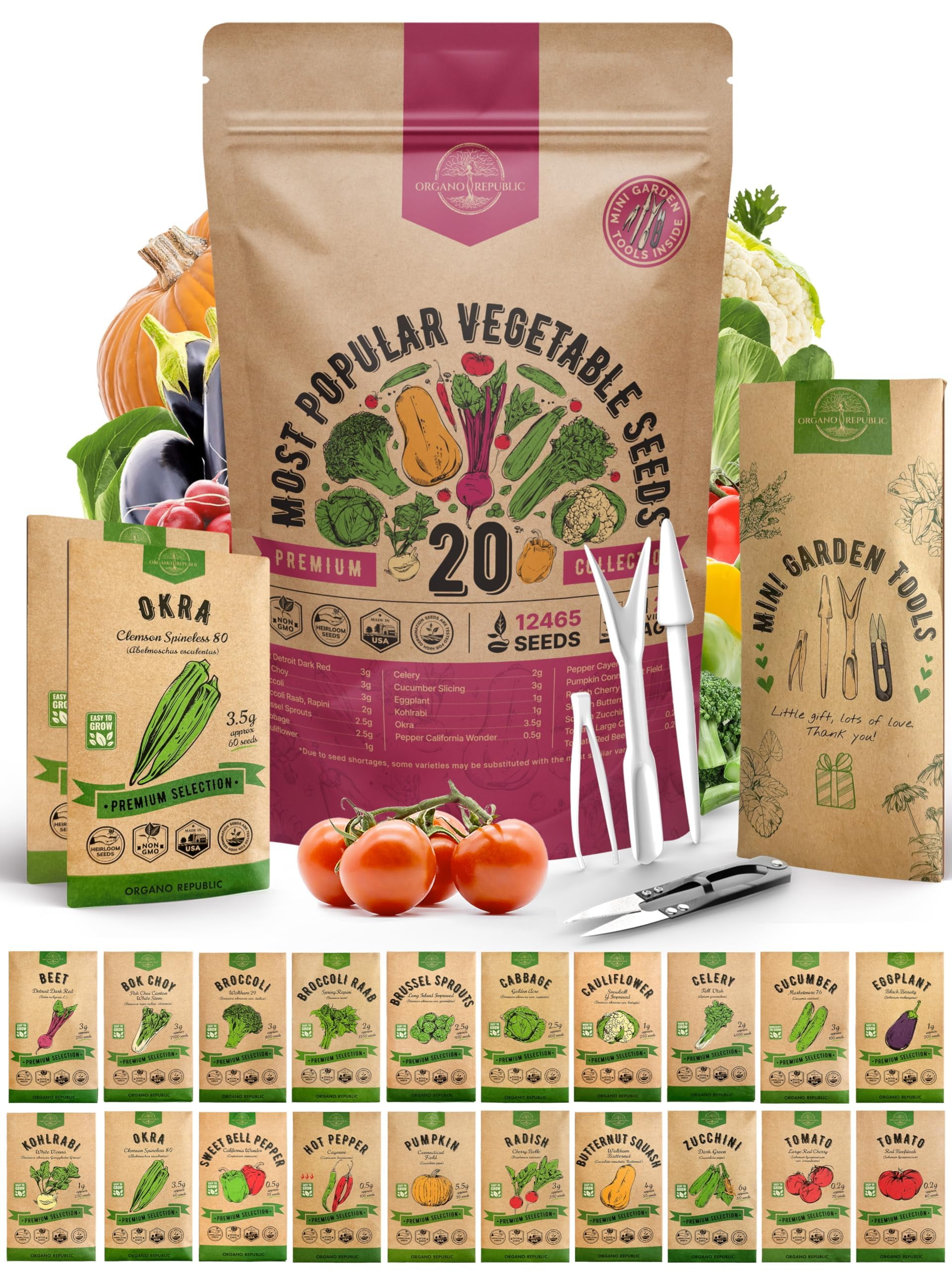 20 Vegetable SeedsUMRT Variety Pack - 12465+ Non-GMO Heirloom Seeds for ...