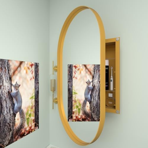 20" WX34 H Farmhouse Framed Medicine Cabinet with Mirror, Gold Finish ...