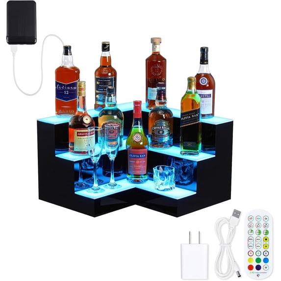 20" Wall-Mounted L-Shaped LED Display Shelf – 3-Tier with Remote ...