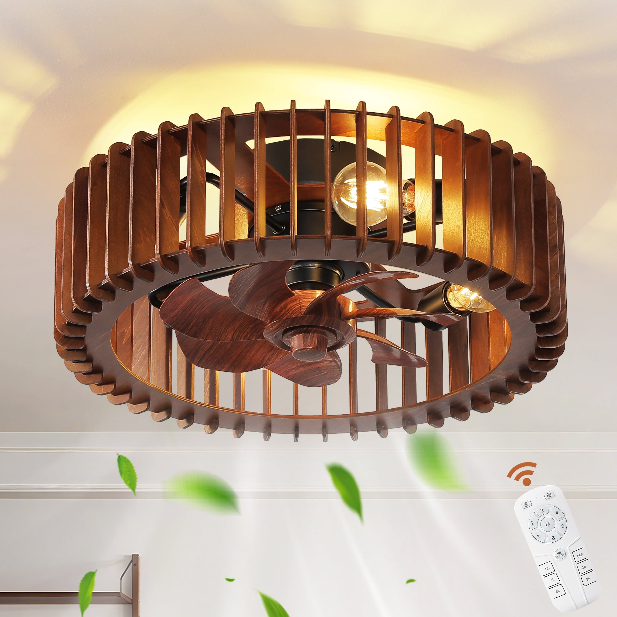 20" Walnut Fandelier Ceiling Fan with Lights with 6 Speeds, 1/2/4 Hour ...