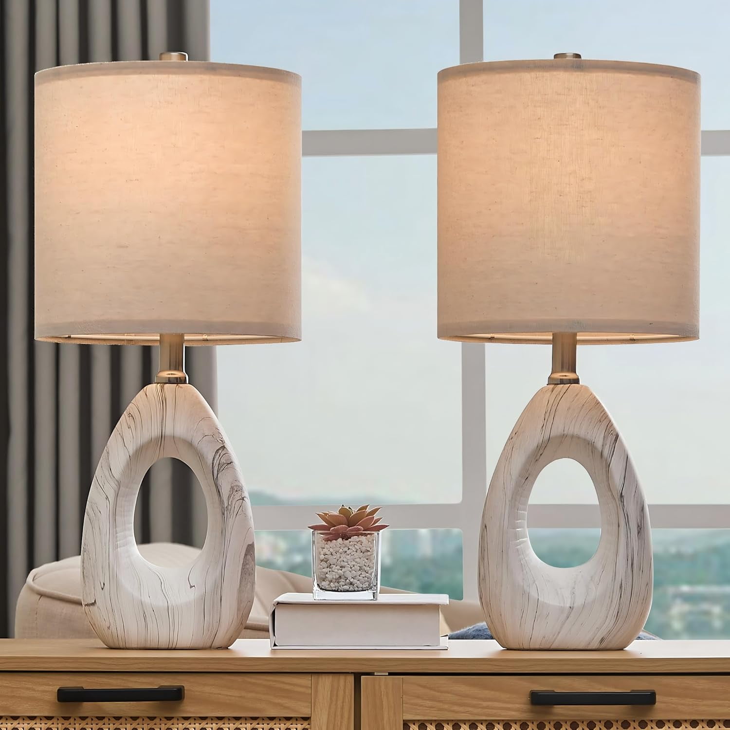20" White Ceramic Lamps Set of 2 for Bedroom, Small Lamps for ...