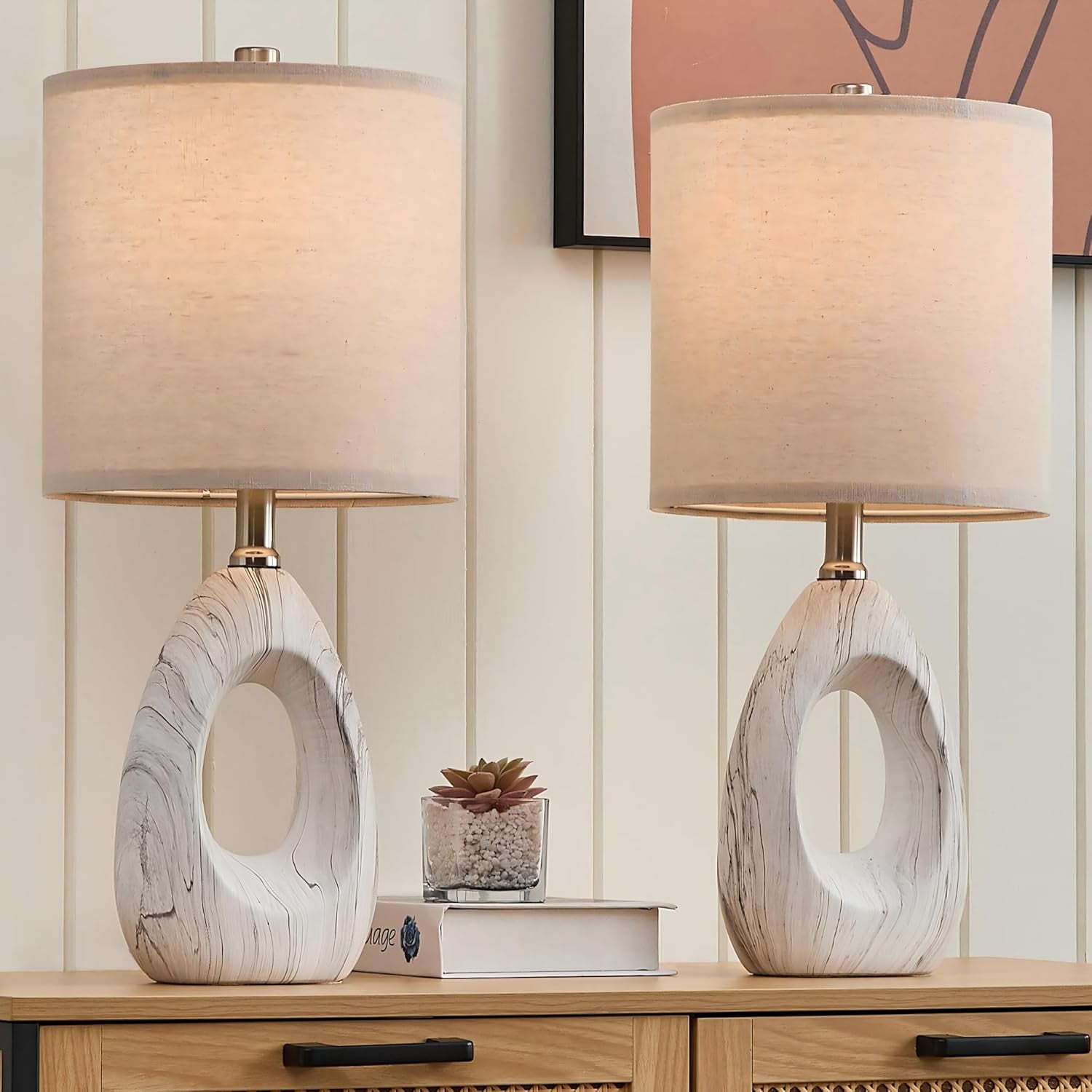 20" White Ceramic Lamps Set of 2 for Bedroom, Small Lamps for ...