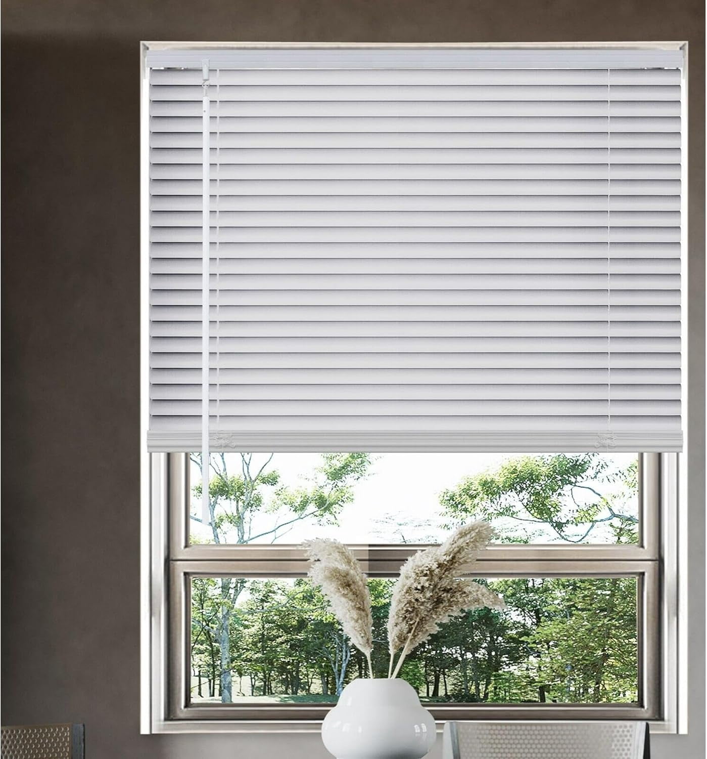 20" White Cordless Light Filtering Window Blinds, Horizontal Vinyl Mini ...