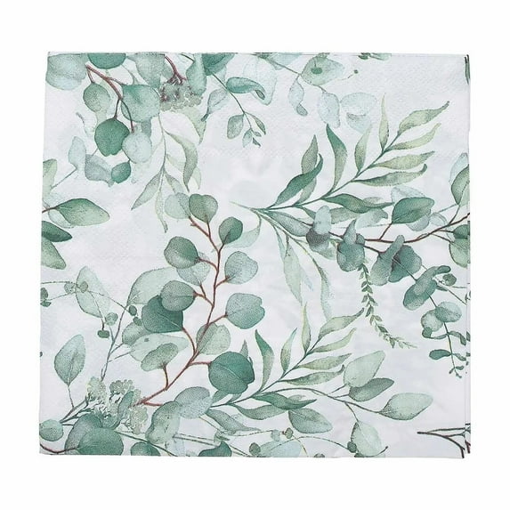 20 White Green Leaves Design 13" X 13" Dinner Paper Napkins Party ...
