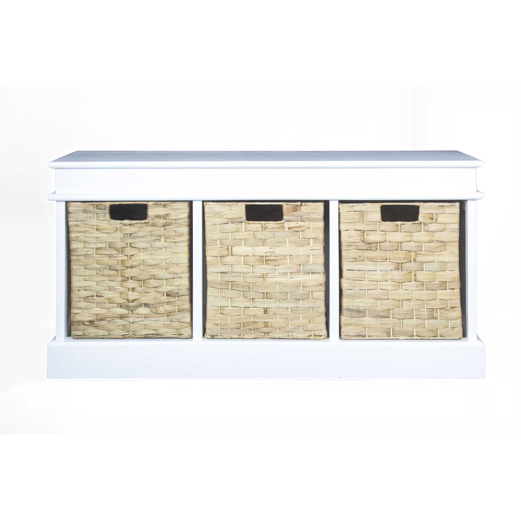 20" White MDF and Rattan Storage Bench with 3 Baskets - Walmart.com