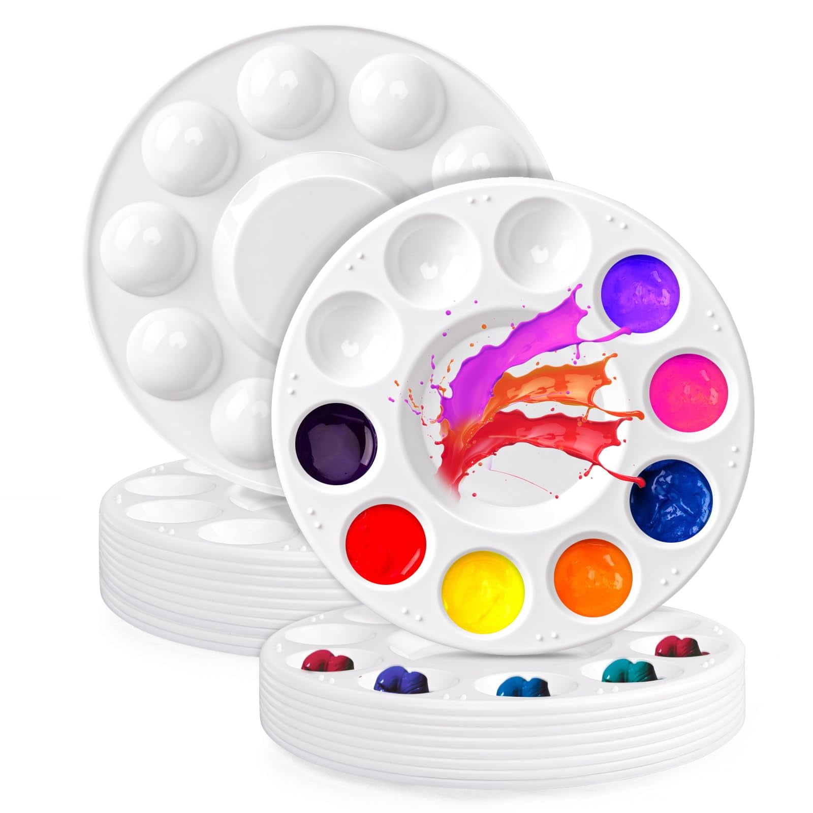 20 White Plastic Art Palettes, Multi-Compartment Paint Tray for ...