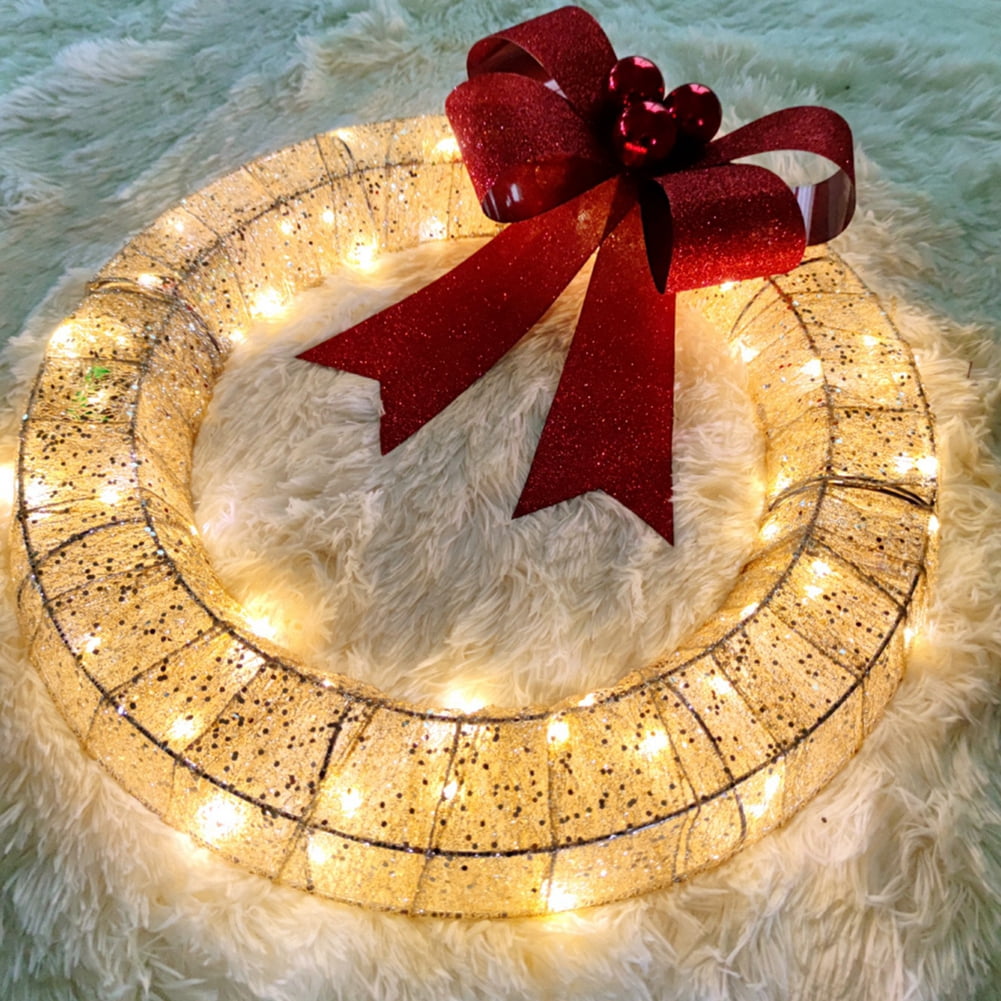 20" Wire Wreath LED Metal Holiday Decor with Large Bow - Gold - Walmart.com
