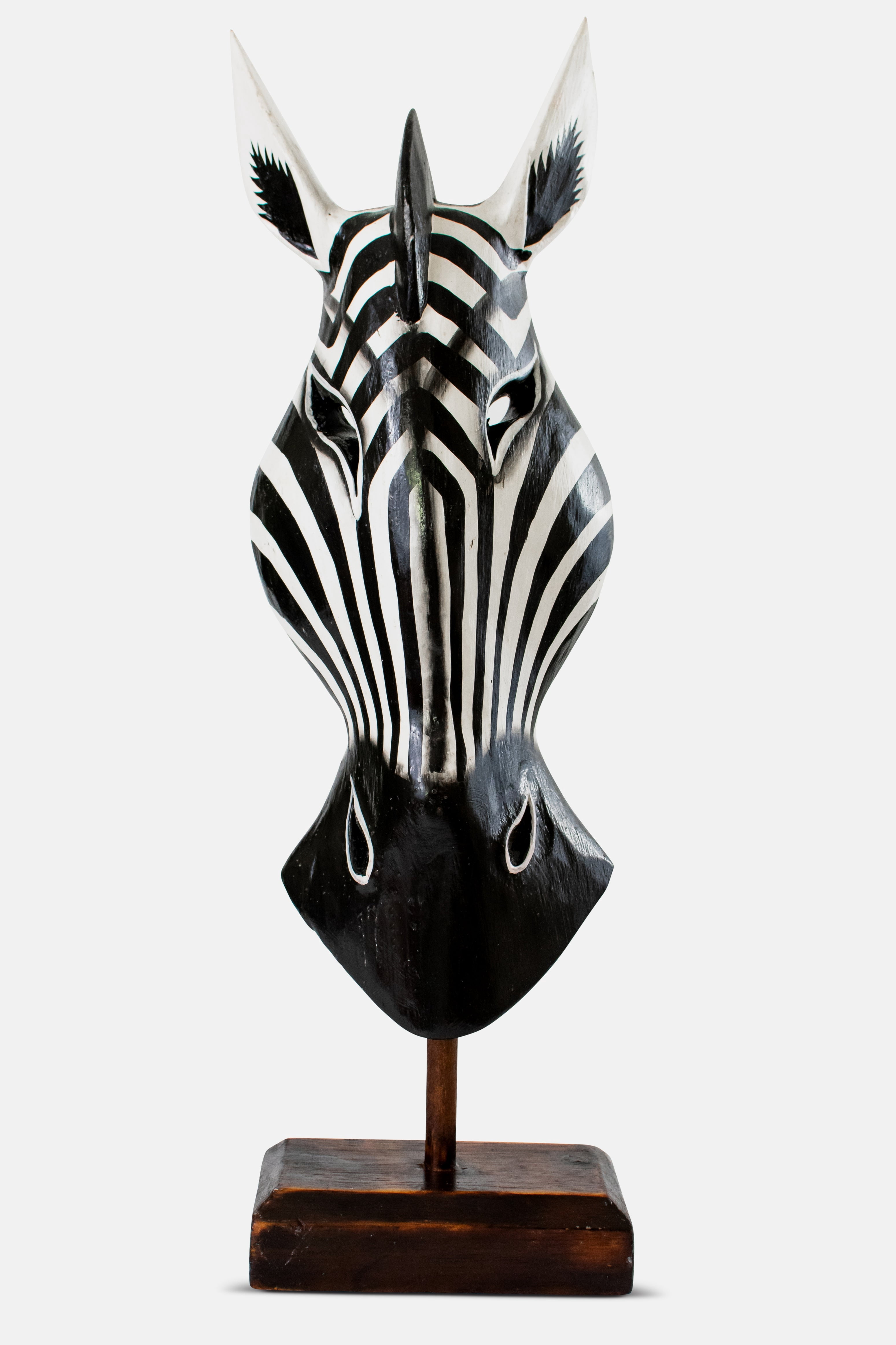 20" Wooden Tribal Striped Black White Zebra Mask with Stand Hand Carved ...