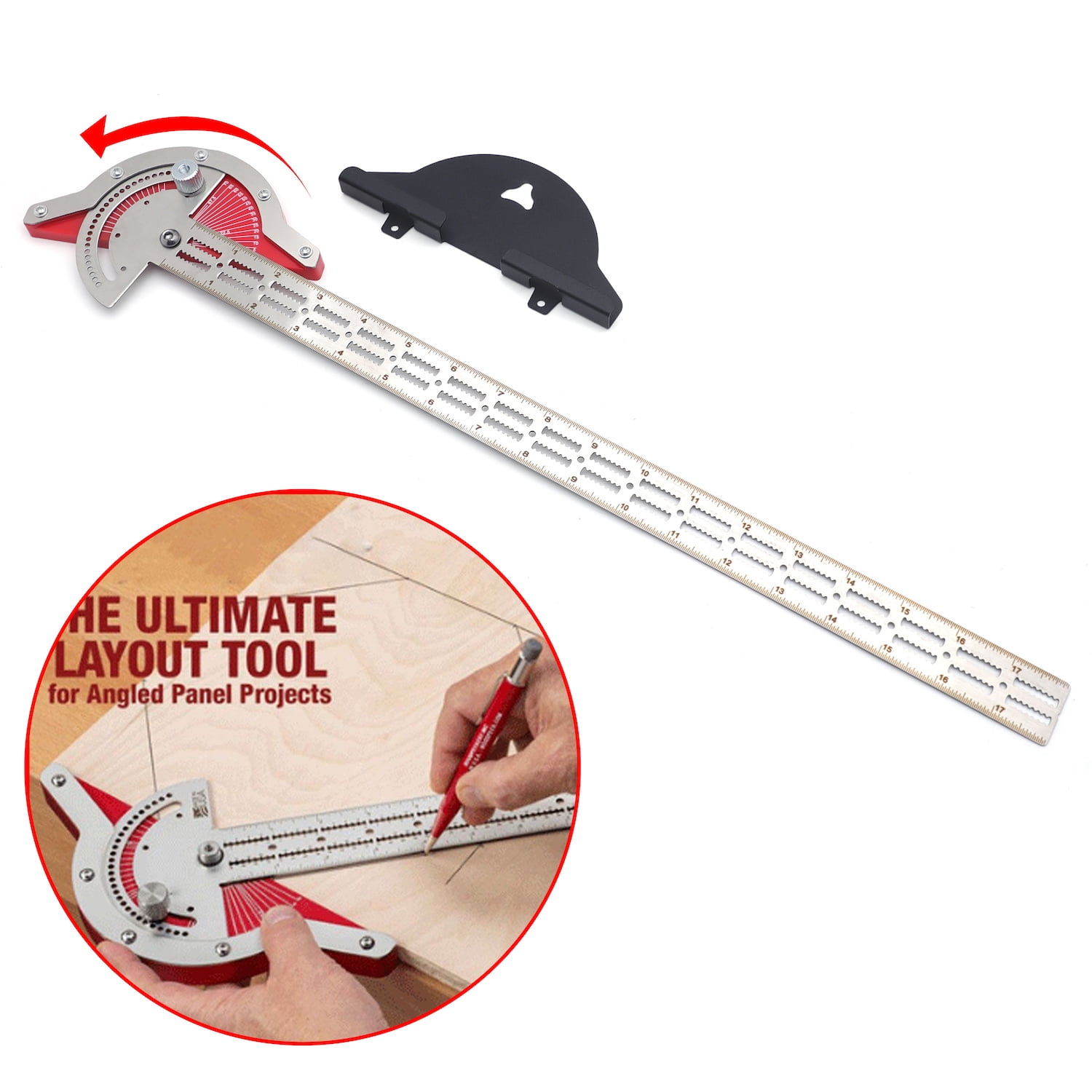 20" Woodworker Edge Ruler 0-70°Adjustable Protractor Angle Finder Two ...