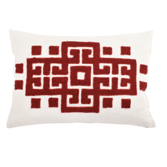 20 X 14 Inch Bergamo Embroidered Feather Filled Pillow, White and Red ...