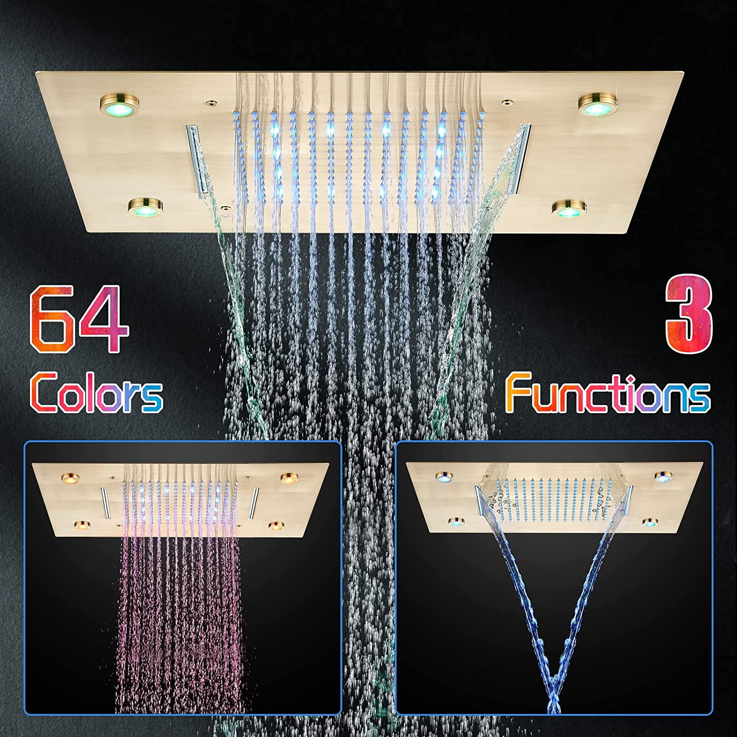 20 X 14 Inch LED Shower Head Rain Shower Head Multi Functions ...