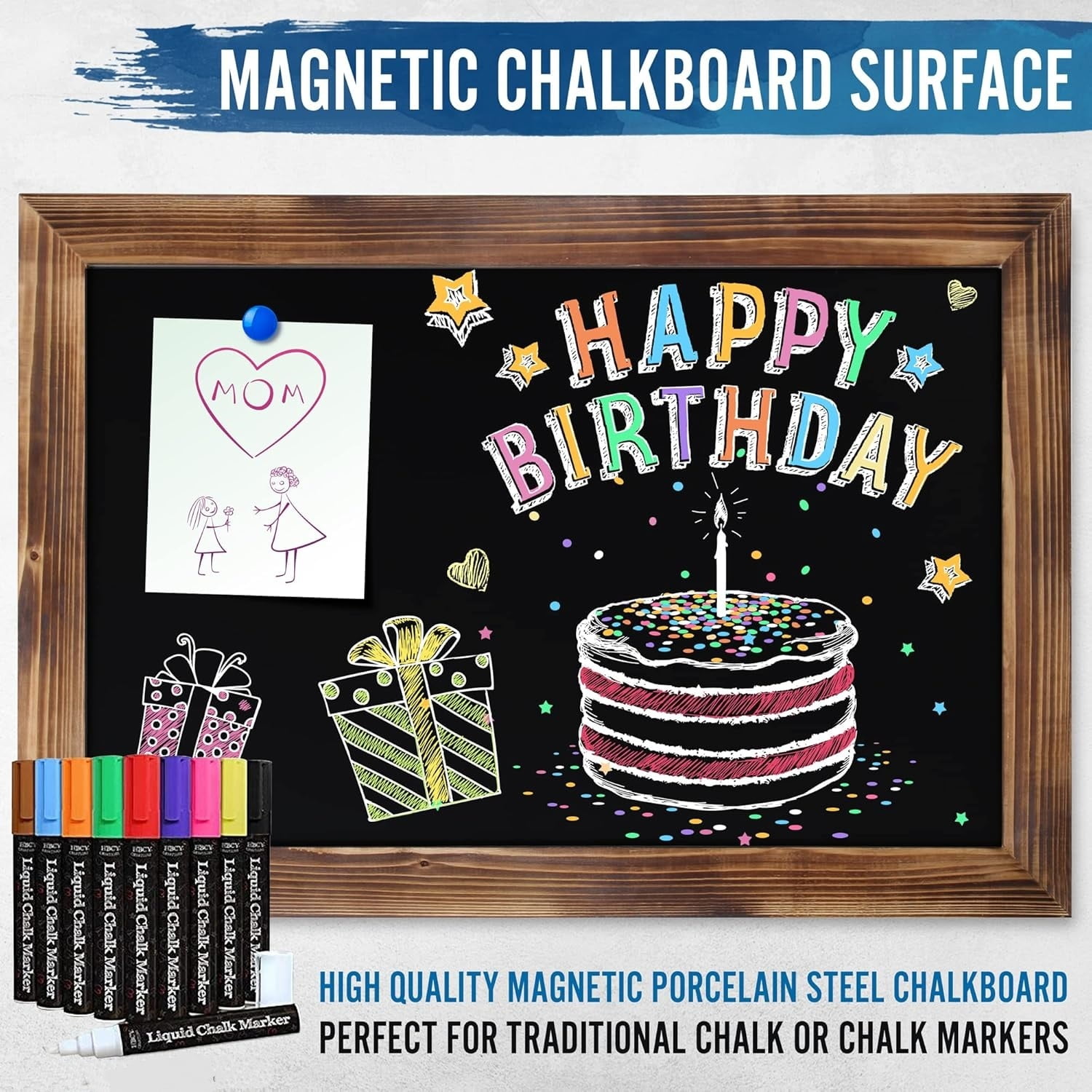 20" X 30" Torched Brown Solid Wood Frame Wall Chalkboard, Magnetic ...
