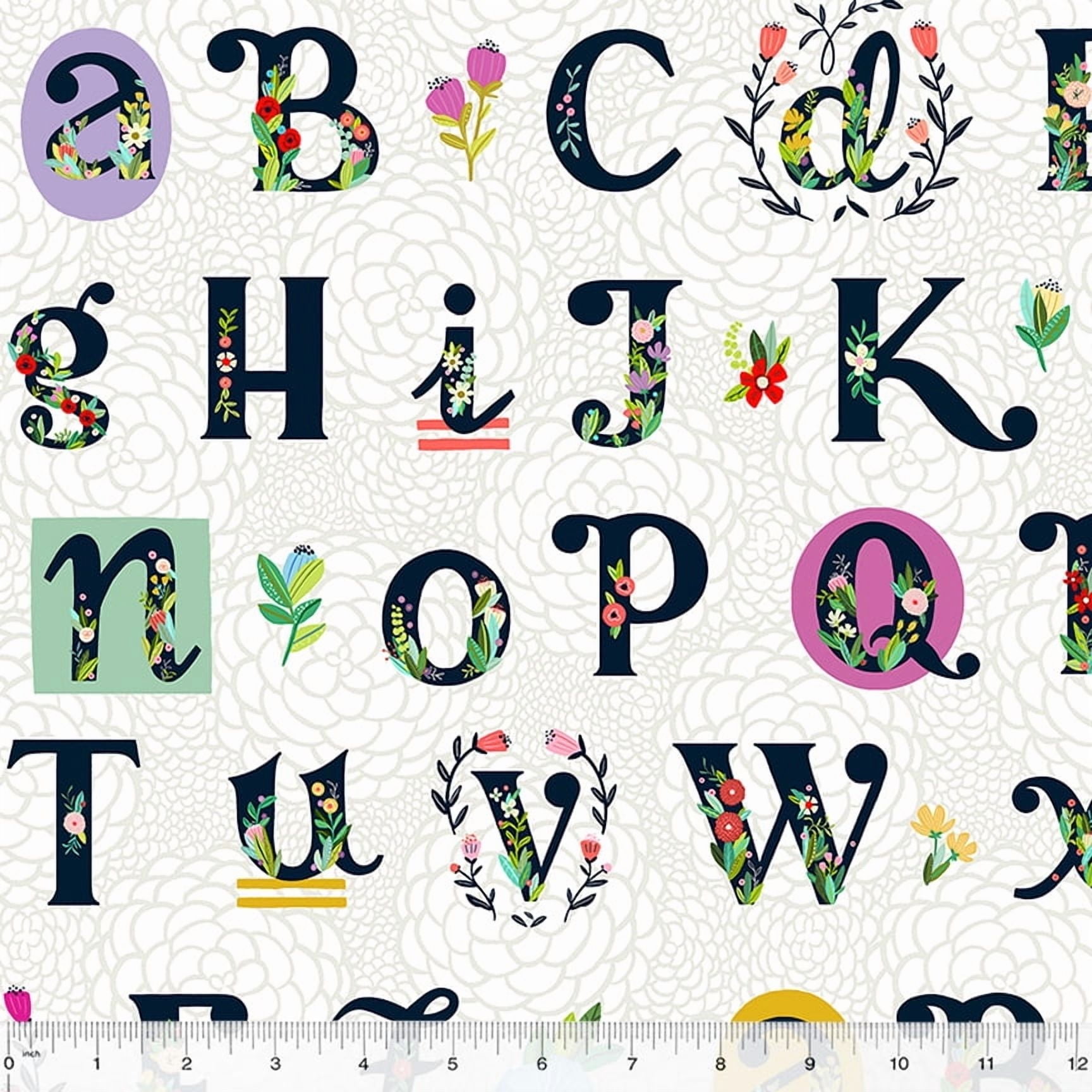 20" X 44" Panel ABCs in Bloom Alphabet Letters Floral Flowers Learning ...