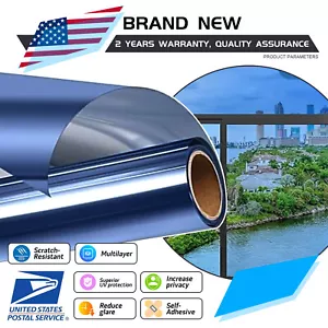 20" X10Ft Uncut Roll Window Mirror Blue Chrome Tint Film New Home ...