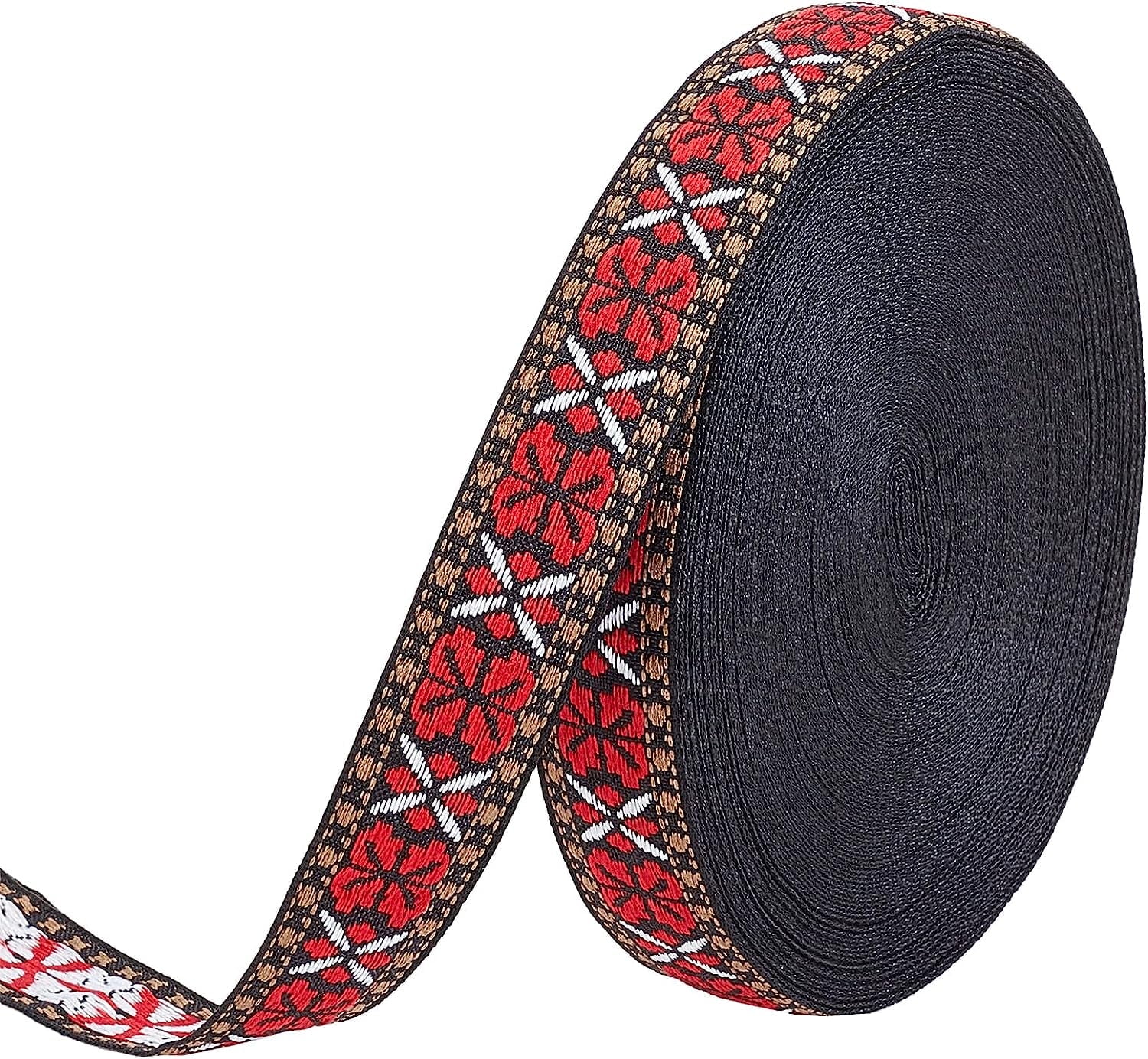 20 Yards 0.8 inch Black Red Narrow Vintage Jacquard Ribbon Floral ...