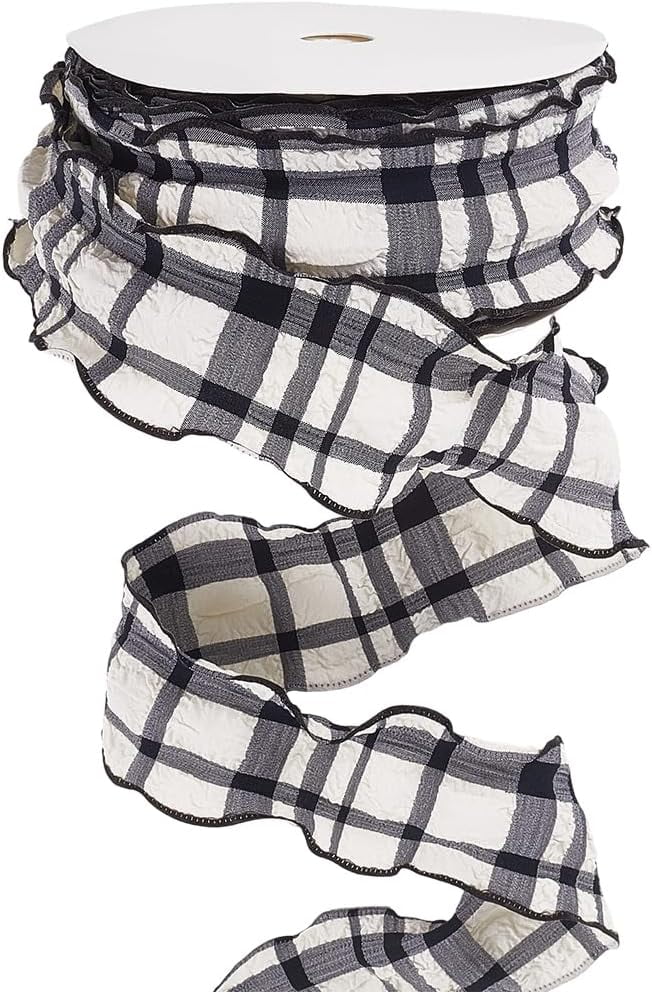 20 Yards 1.5 Inch Black White Gingham Ribbon Plaid Checkered Double ...