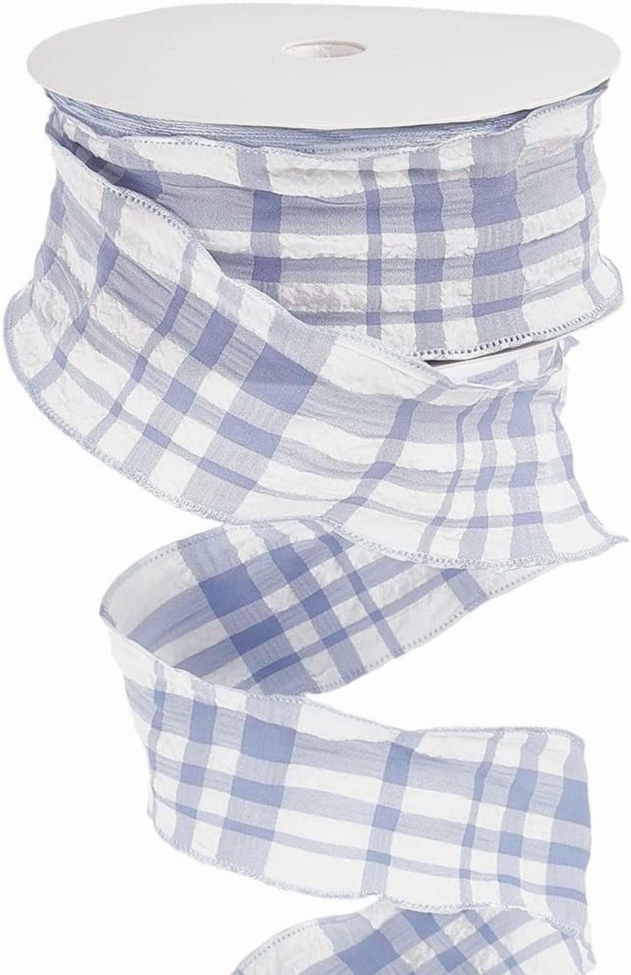 20 Yards 1.5 Inch Blue White Buffalo Plaid Ruffle Ribbon Double Ruffled ...