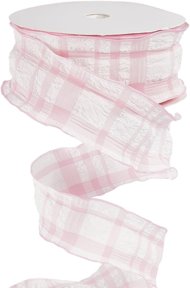 20 Yards 1.5 Inch Pink White Buffalo Plaid Ribbon Double Ruffled Edge ...