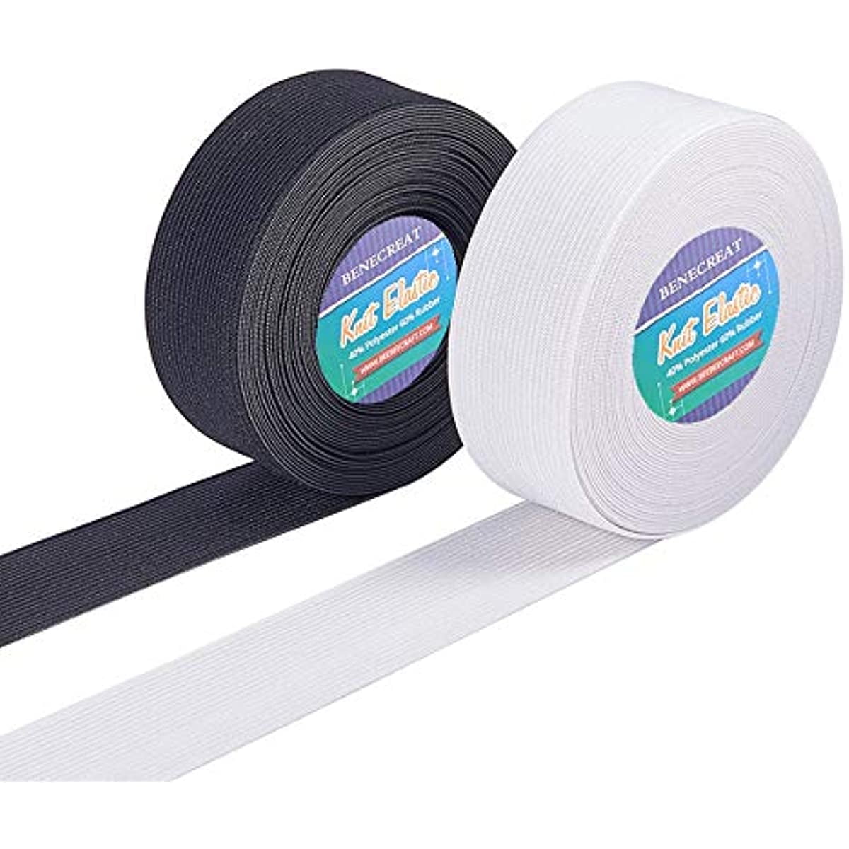 20 Yards 1.5-Inch Wide White Black Heavy Stretch High Elasticity Knit ...