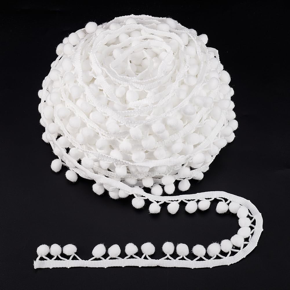 20 Yards/ 18.3m Cotton Pom Poms Balls Fringe Trim 13mm Round Pompoms ...