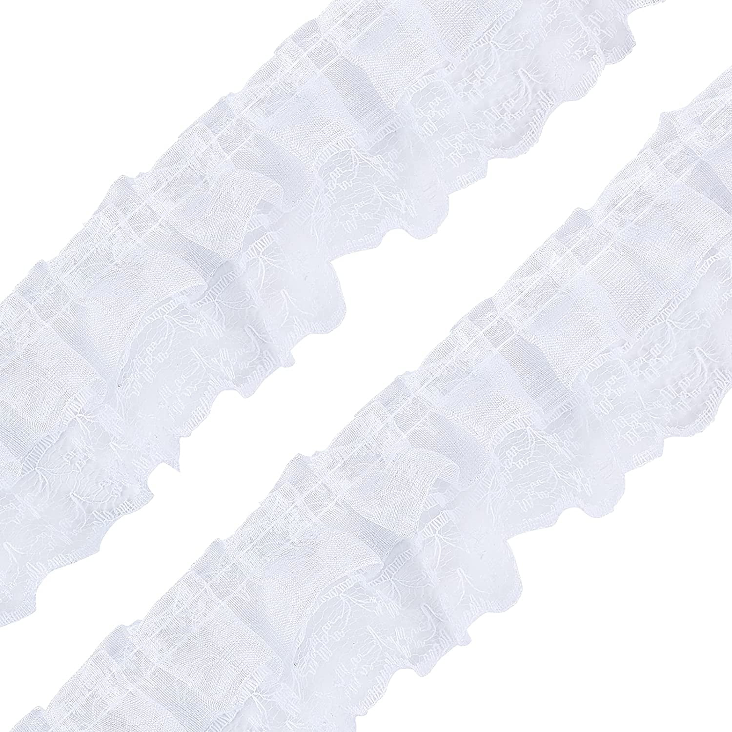 20 Yards 2-Layer White Pleated Organza Lace Ribbon Gathered Mesh ...