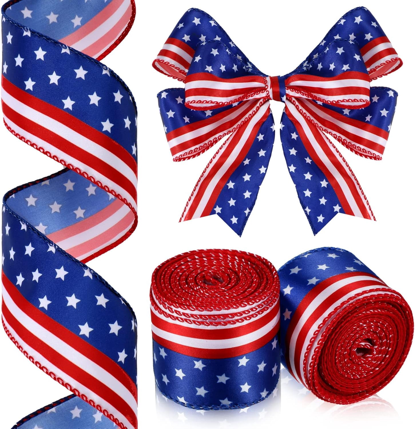 20 Yards 2 Rolls Stars and Stripes Wired Edge Ribbon Independence Day ...