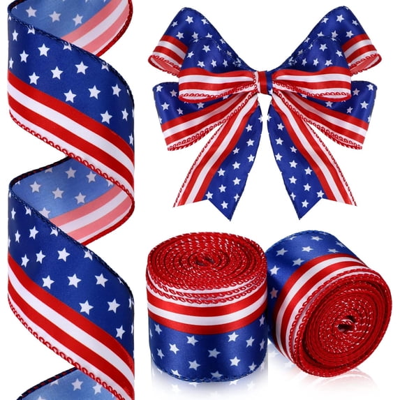 20 Yards 2 Rolls Stars and Stripes Wired Edge Ribbon Independence Day ...
