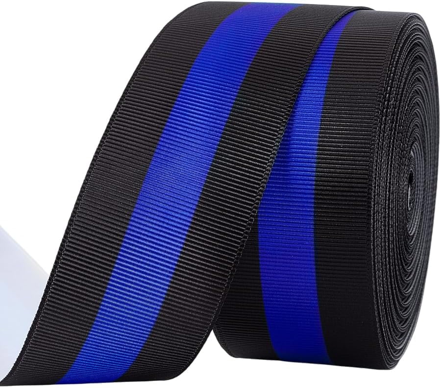 20 Yards Black Blue Grosgrain Ribbon Striped Fabric Ribbon 1-1/2 inch ...
