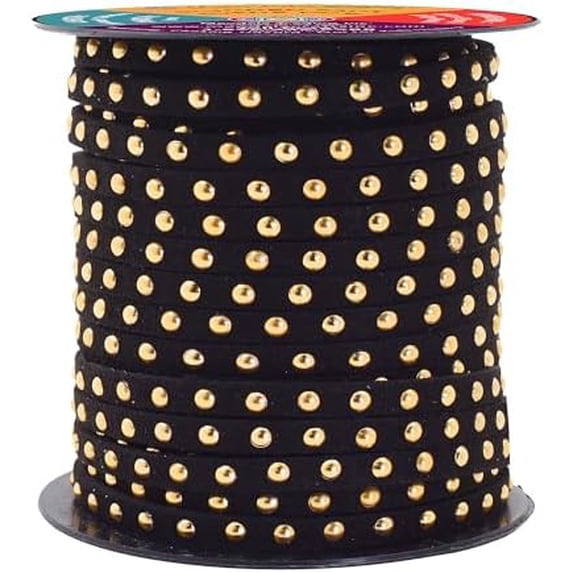 20 Yards Black Studded Faux Suede Cords Leather Trims - Flat Vegan ...