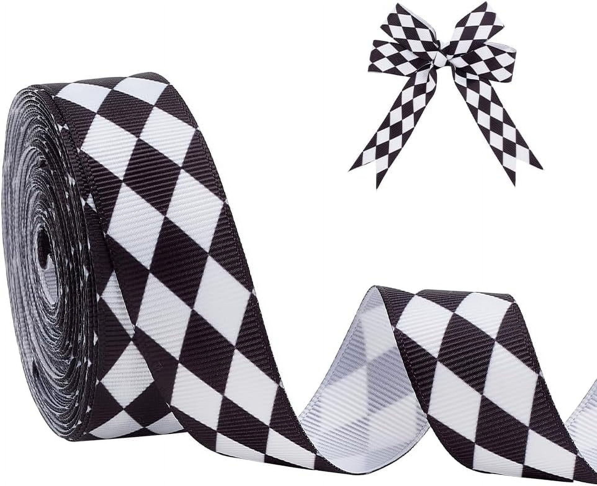 20 Yards Black and White Checkered Ribbon 0.86" Diamond Check Ribbon Christmas Gingham Ribbon ...