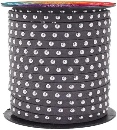 20 Yards Dim Gray Studded Faux Suede Cords Leather Trims - Flat Vegan ...