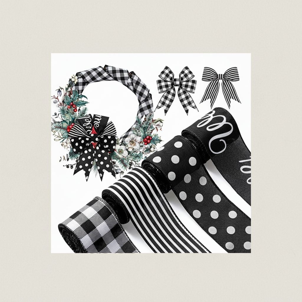 20 Yards Farmhouse Ribbon 4 Rolls Welcome Stripe Dot Buffalo Plaid ...