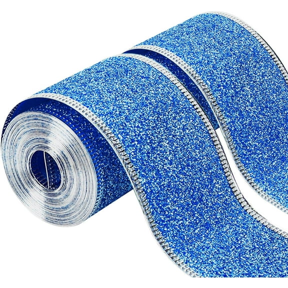 2 Roll 11 Yards Glitter Wired Ribbon with Metallic Edge, 2 Inch ...