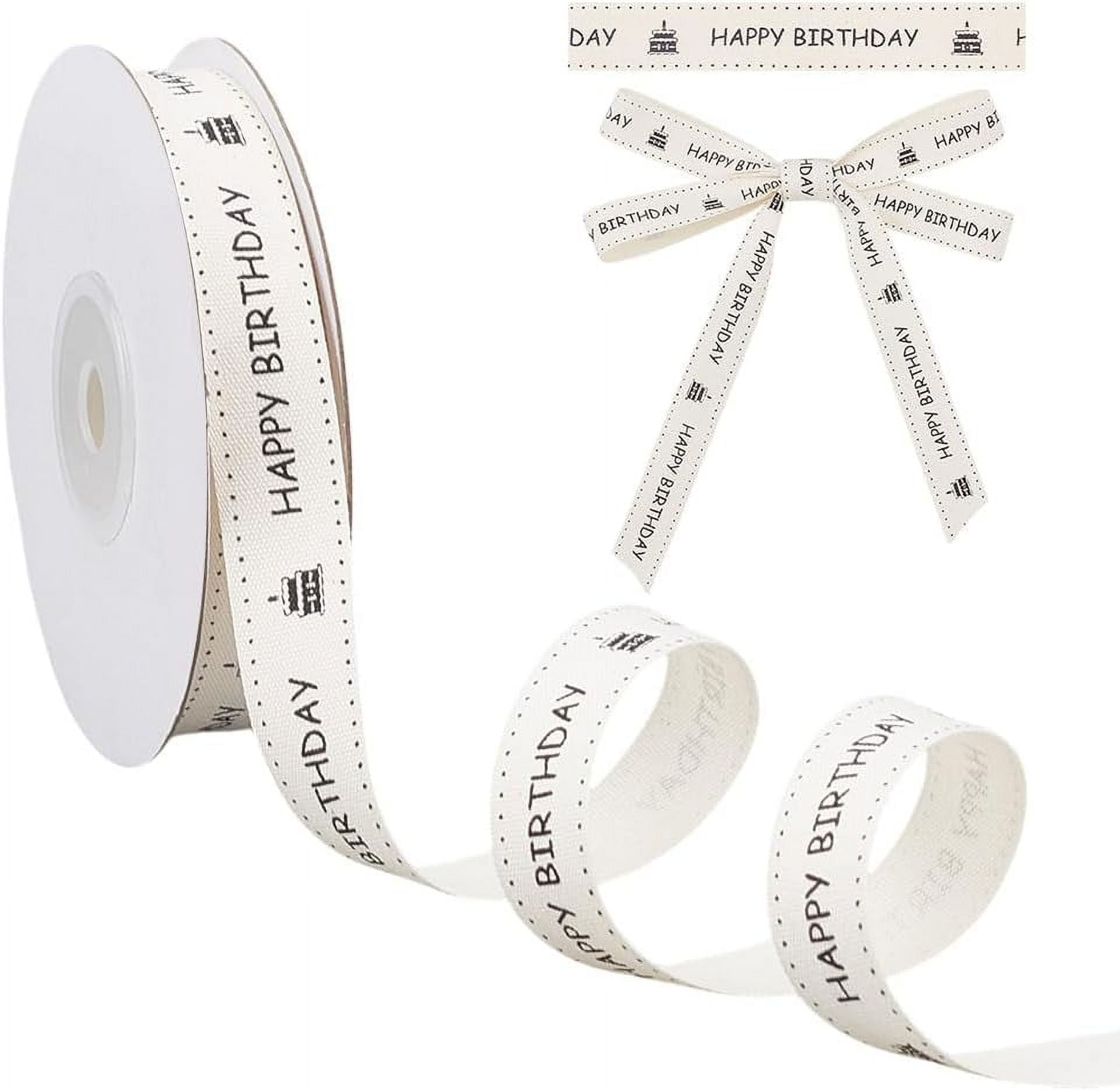 20 Yards Happy Birthday Ribbon 5/8 inch Wide Cotton Herringbone Tape ...