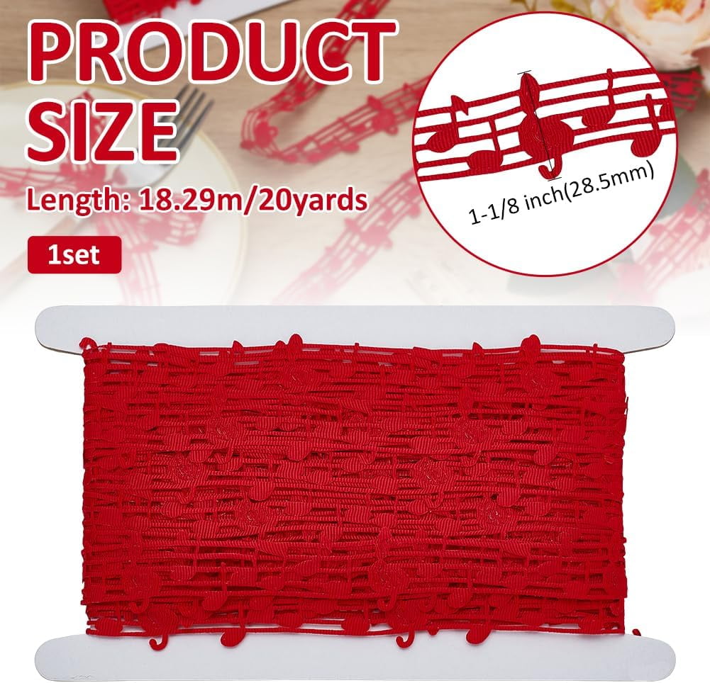 20 Yards Hollow Music Note Ribbon 1-1/8 inch Cut Out Craft Ribbon Red ...