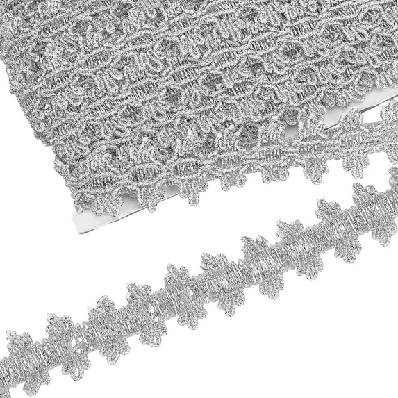 20 Yards Metallic Braid Trim 1-1/4 inch Wide Sliver Flower Lace Ribbon ...