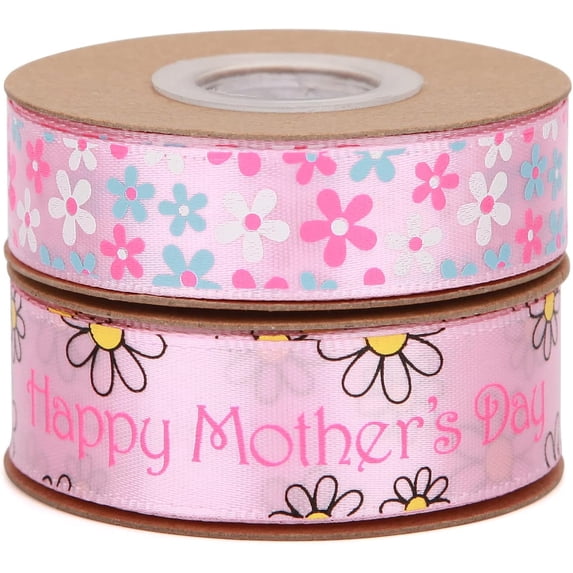 20 Yards Mom Ribbon Happy Mother's Day Daisy Floral Grosgarin Pink ...