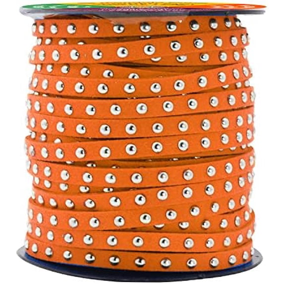 20 Yards Orange Studded Faux Suede Cords Leather Trims - Flat Vegan ...