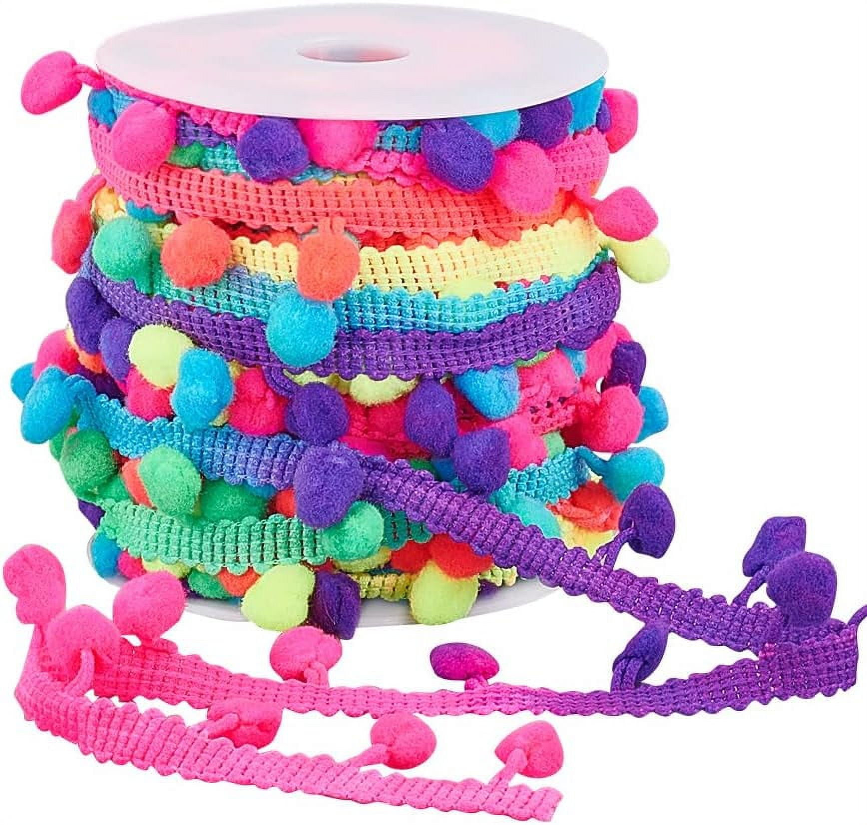 20 Yards Pom Poms Fringe Ball Trim 10mm Ball Fringe Ribbon Rainbow ...