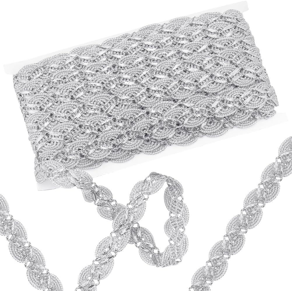 20 Yards Silver Gimp Braid Trim 5/6" Wide Metallic Woven Scalloped Edge ...