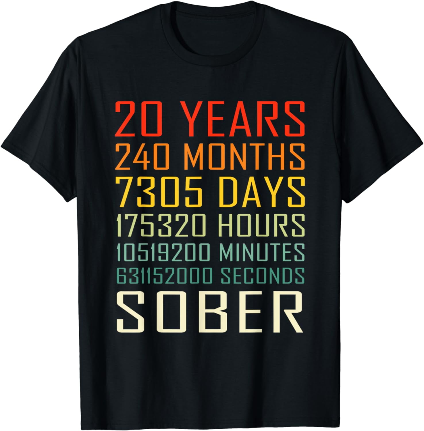 20 Year Sobriety Anniversary Vintage 20 Years Sober T-Shirt - Walmart.com