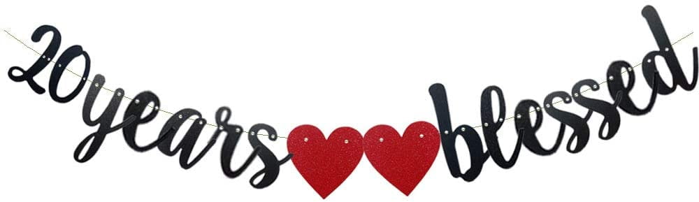 20 Years Blessed Banner,, Black Paper Glitter Party Decorations for ...