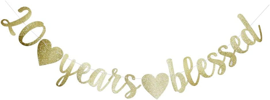 20 Years Blessed Banner, Funny Gold Glitter Sign for 20th Birthday ...