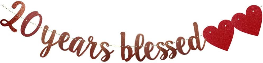 20 Years Blessed Banner Rose Gold Paper Glitter Party Decorations for ...
