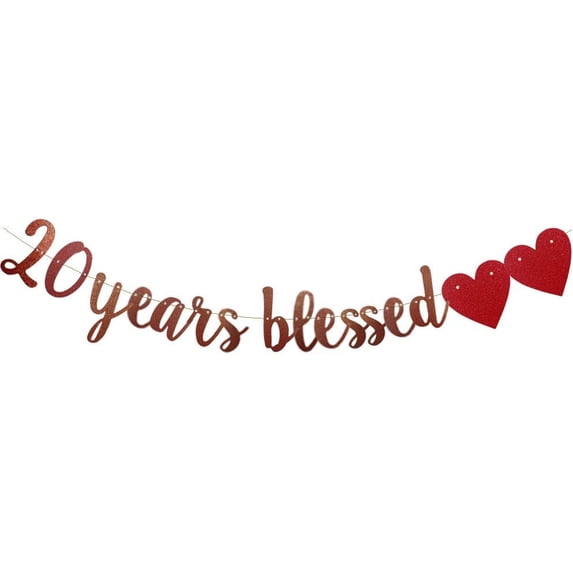 20 Years Blessed Banner Rose Gold Paper Glitter Party Decorations for ...