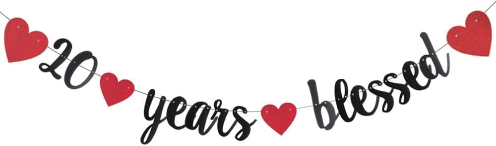 20 Years Blessed Black Glitter Banner, Pre-Strung.Funny Black Glitter ...